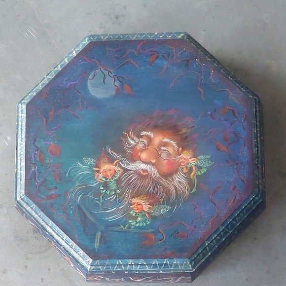 Art | Vintage Handcrafted Hand Painted Storage Box Elves Santa | Poshmark